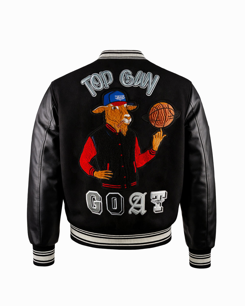 Men’s Varsity Jacket Black & Red – TOP GUN® "THE NEW GOAT" Varsity ...