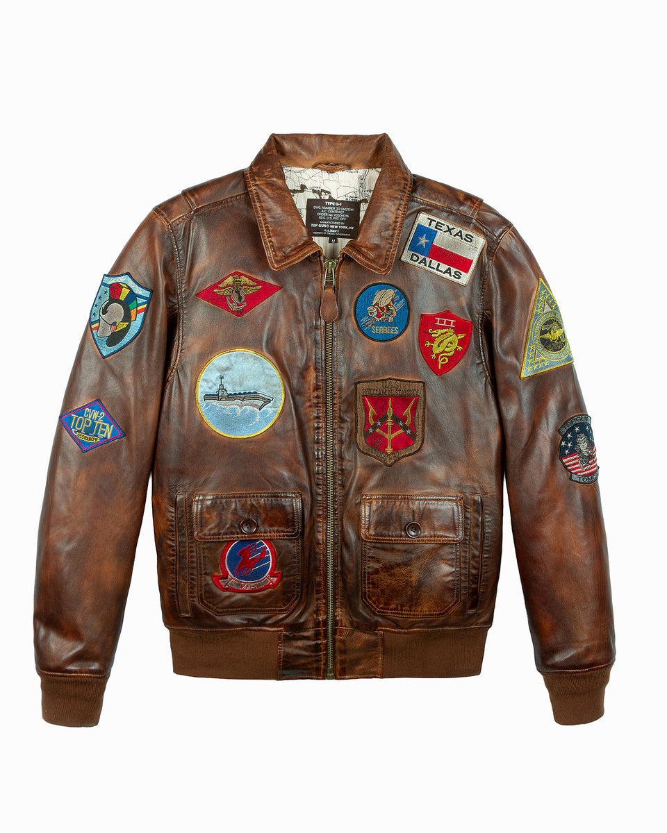 Leather Bomber Jacket, Top Gun Flight Jacket, Aviator Jacket, Brown ...